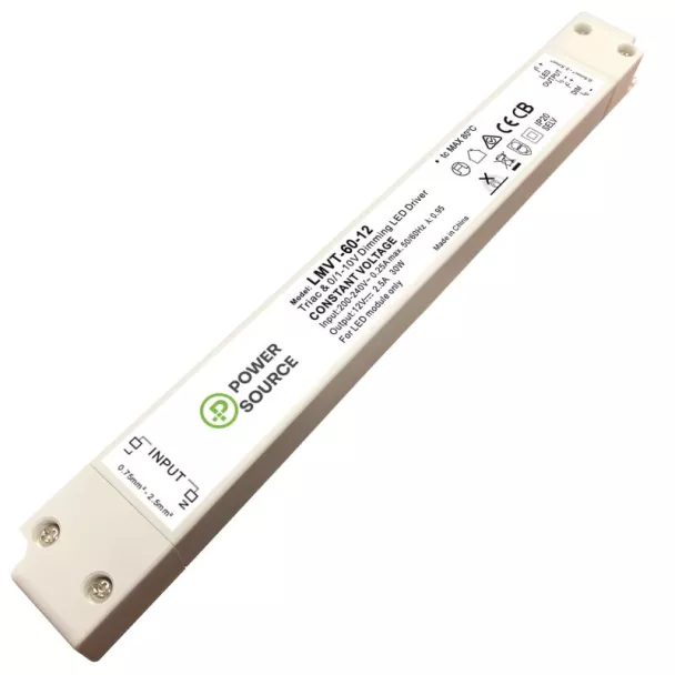 Power Source LMVT-60-24 24V 60W AC Dimmable Indoor Slimline LED Driver | Power Supplies Australia